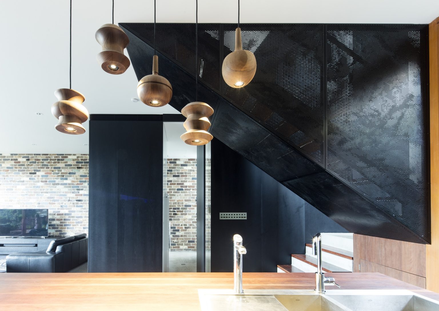 Black perforated metal stair balustrade by Arrow Metal - Balmain house ...